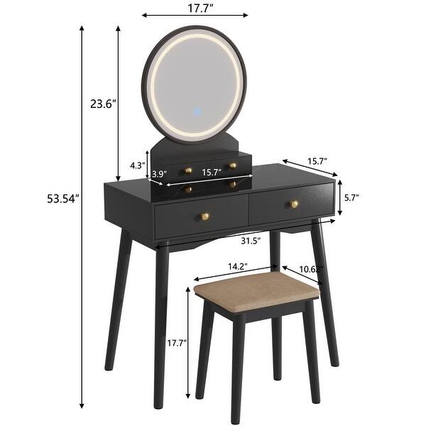 Homall Vanity Table with Lighted Mirror and Stool for Bedroom - Bed ...