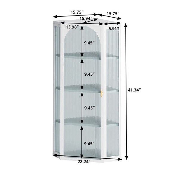 Glass Door Wall Mounted Corner Cabinet with Four Tier Storage White