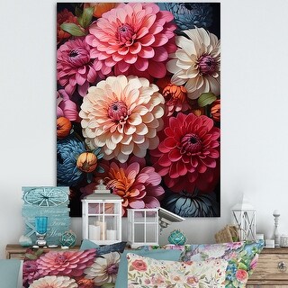 Designart "Red Beige Zinnias Symbolic Blooms " Zinnias Wall Art - Bed ...