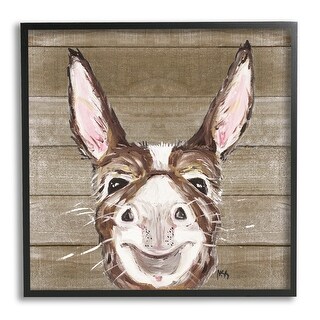 Stupell Expressive Donkey Smiling Farm Animal Planked Pattern Framed ...