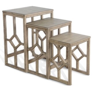 Rena 3 Piece Nesting Accent Table Set, Slatted, Light Brown Mahogany - Bed Bath & Beyond - 42326091