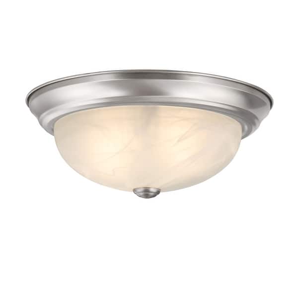 2Lt Flush Mount Ceiling Light Fixture,Brushed Nickel,White Alabaster ...
