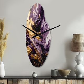 Designart - Purple and Gold Liquid Magic I - Abstract Large Wall Clock ...