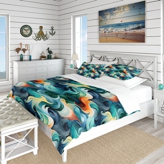Designart "Deep Sea Dive Plunge Waves" Blue Abstract Bed Cover Set With ...