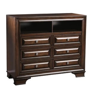 Wooden Media Chest With Six Drawer And Two Open Shelf In Cherry Brown ...