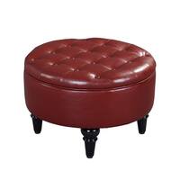 Red Faux Leather Round Storage Ottoman with Tray Top - Bed Bath ...