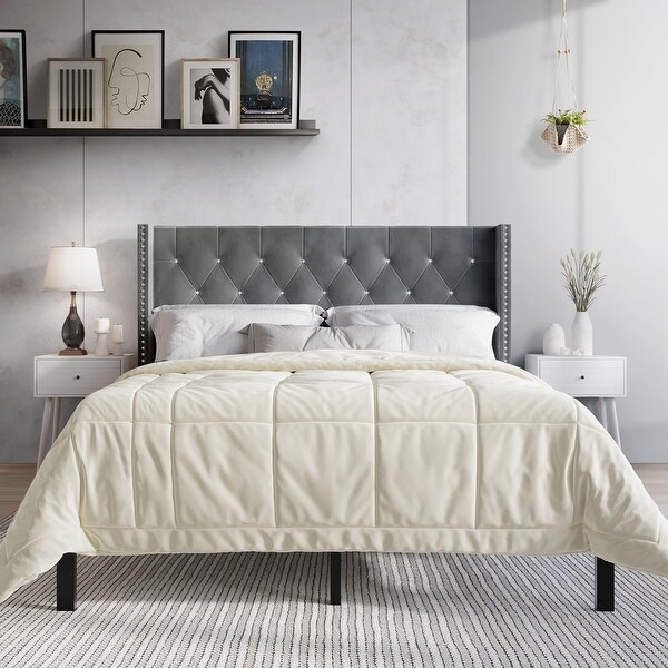 CraftPorch 3 Piece Bedroom Nightstands Set Wingback Tufted Bed On Sale Bed Bath Beyond 37343494
