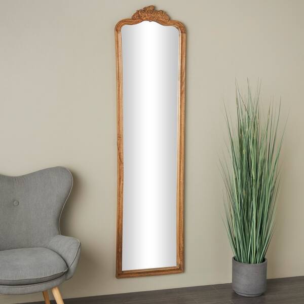 Brown Mango Wood Scroll Room Floor Mirror with Carved Groove Frame ...