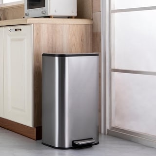 Stainless Steel Garbage Can with Lid, Step-On Pedal and Inner Bucket ...