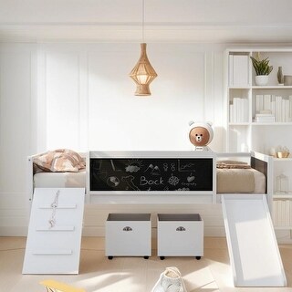 Fun Wood Twin size Loft Bed with 2 Storage Boxes, Chalkboard and ...