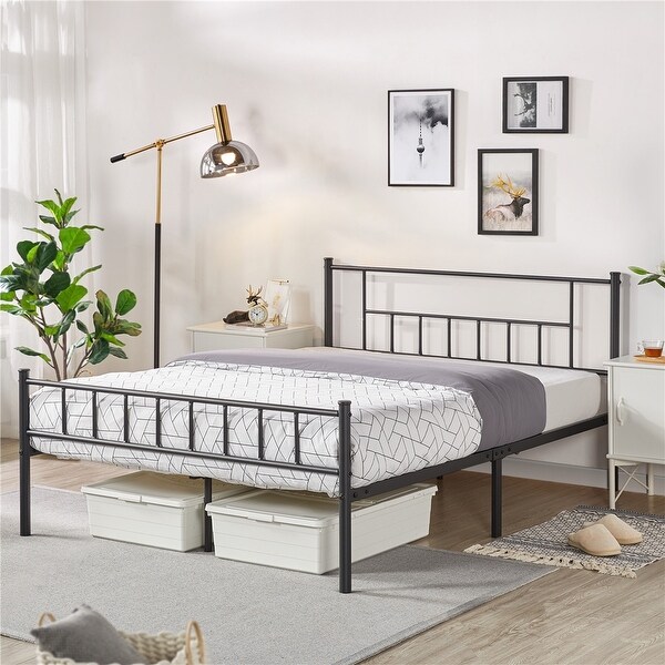 Yaheetech Basic Metal Bed Frame with Headboard and Footboard Bed Foundation Black Queen
