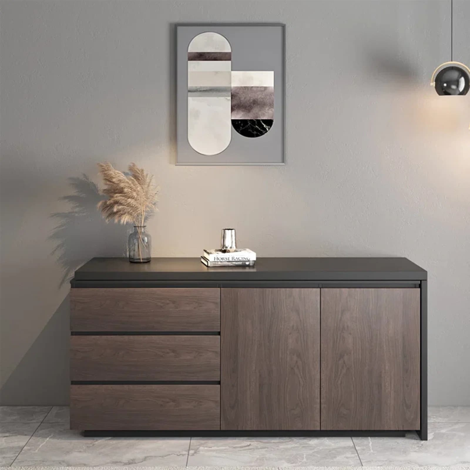 Home Office Expandable Desk with Drawer Dresser for Storage Black Brown