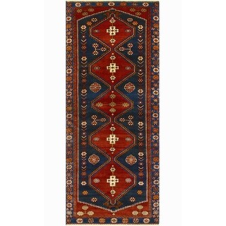 Fine Vintage Distressed Arleena Red/Navy Runner - 3'10" x 9'7" - Bed ...