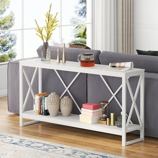 Long Narrow Entryway Console Table Sofa Storage Shelves White - 54 x 84 ...