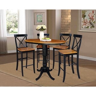 36" Round Top Pedestal Ext Table Bar Height With 12" Leaf And 4 Rta X ...