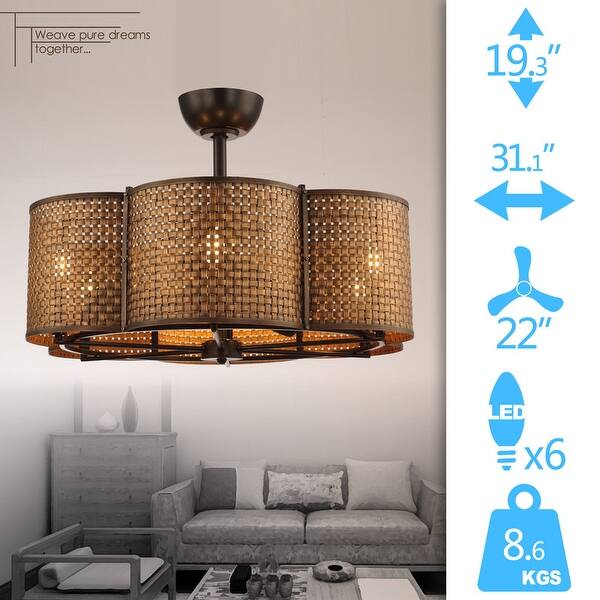 22 in LED light bulb ceiling fan with metal rattan frame - Bed Bath ...