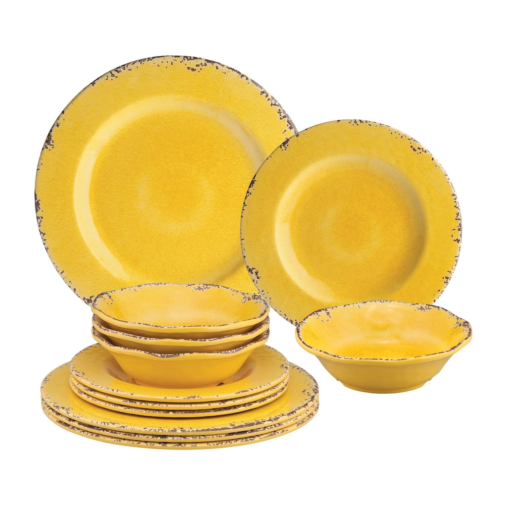 UPware 12-Piece Crackle Melamine Dinnerware Set, Yellow - Overstock ...