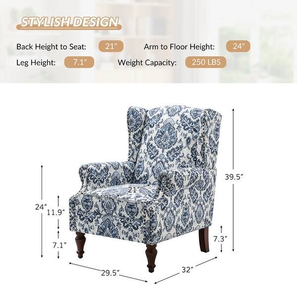 Gott Transitional Wingback Accent Chair Armchair with Solid Wood Legs ...