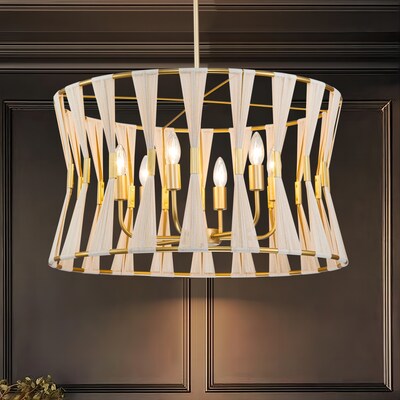 6-light Modern Boho Hand-wrapped Woven Chandelier Natural Ivory Rope ...
