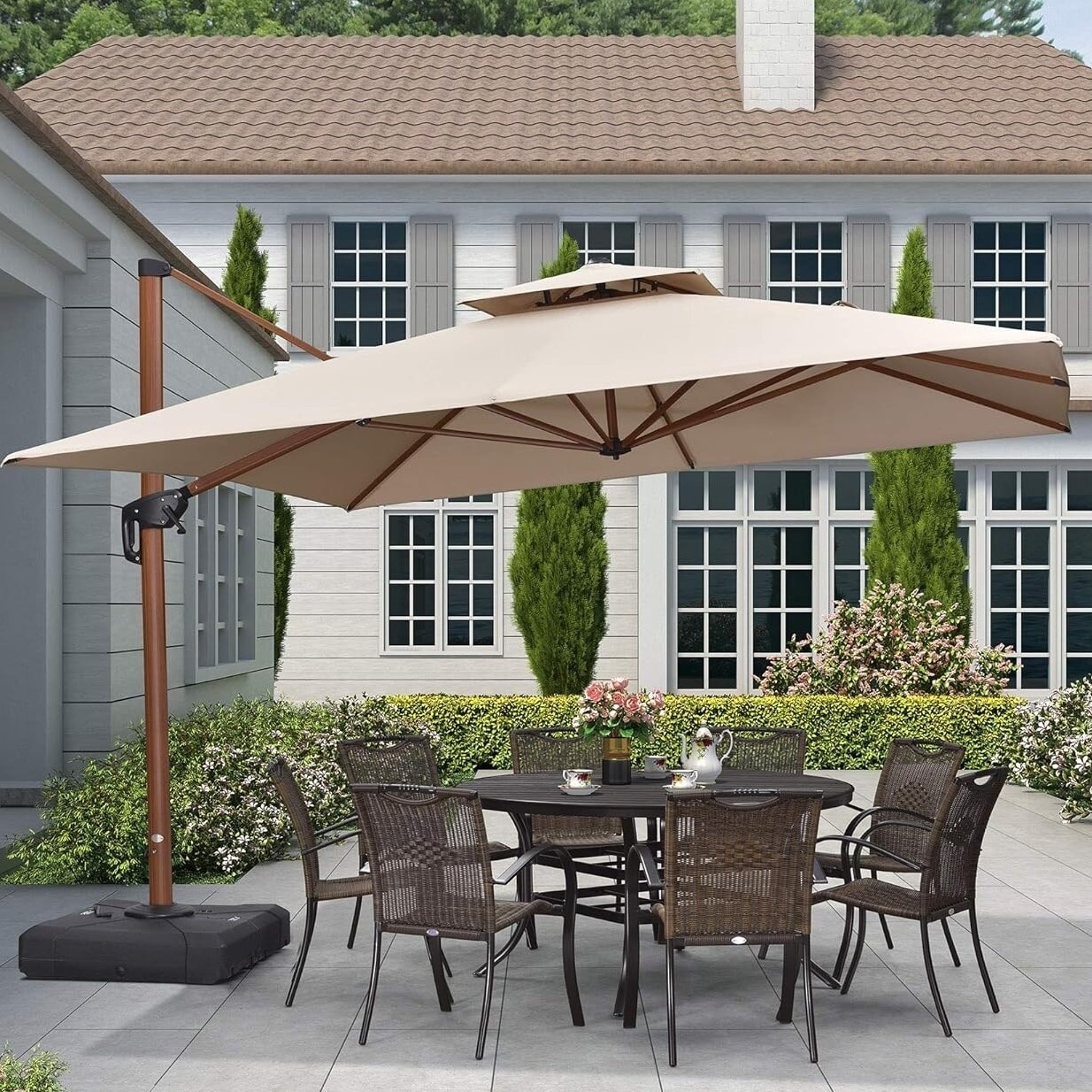 PURPLE LEAF 10ft Square Sunbrella Patio Cantilever Umbrella with Base ...