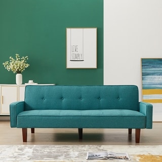 Green Linen Sofa Bed for Small Space, with Backrest Pull Buckle and Cushion Pull Point, Easy to ...