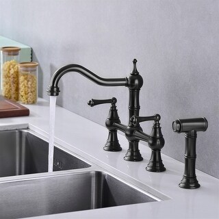 Bridge Dual Handles Kitchen Faucet with Pull-Out Side Spray in - Bed ...