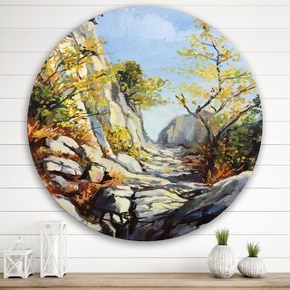 Designart 'Marble Path In Autumn' Traditional Metal Circle Wall Art ...