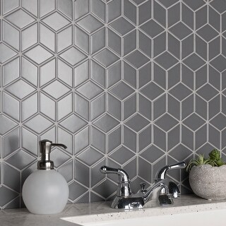 Merola Tile Metro Rhombus Matte Grey 10.5" x 12.13" Porcelain Mosaic ...