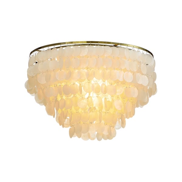 6-Light Coastal Natural Capiz Shell Tiered Flush Mount Ceiling LIght ...