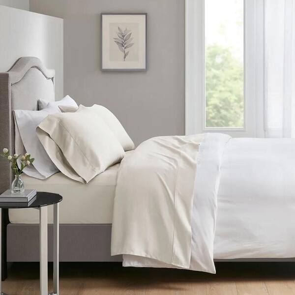 4pc King 700 Thread Count Cotton Sateen Weave Sheet Set Ivory - Bed ...