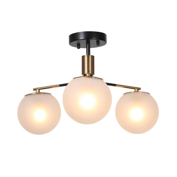 Modern 3-Light Glass Semi-flush Mount Ceiling Light Chandeliers - D 19 ...
