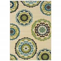 Ivory Indigo and Lime Medallion Disc Indoor Outdoor Rug - Bed Bath ...