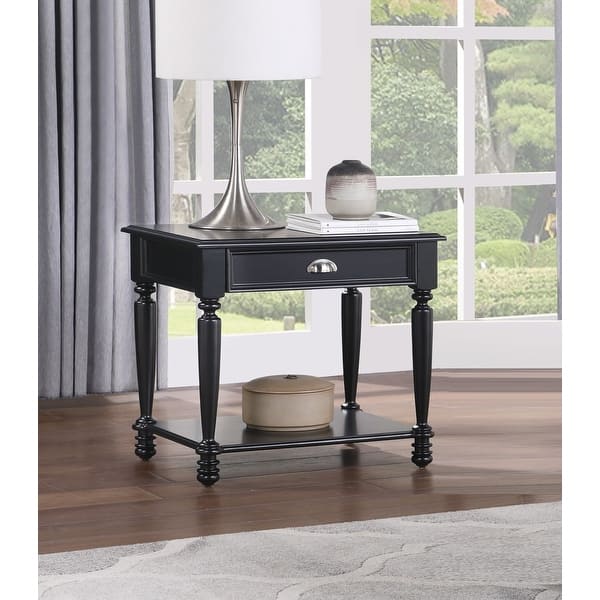 Classic Design Black Finish End Table with Drawer and Shelf Wooden Side ...