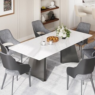 63"Modern White kitchen Dining Table for 4 , with Rectangular Glossy ...