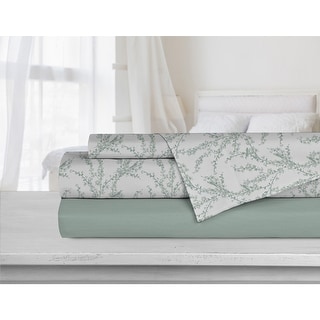 Printed Solid 4 Piece Queen Floral Green Sheet Set - Bed Bath & Beyond ...