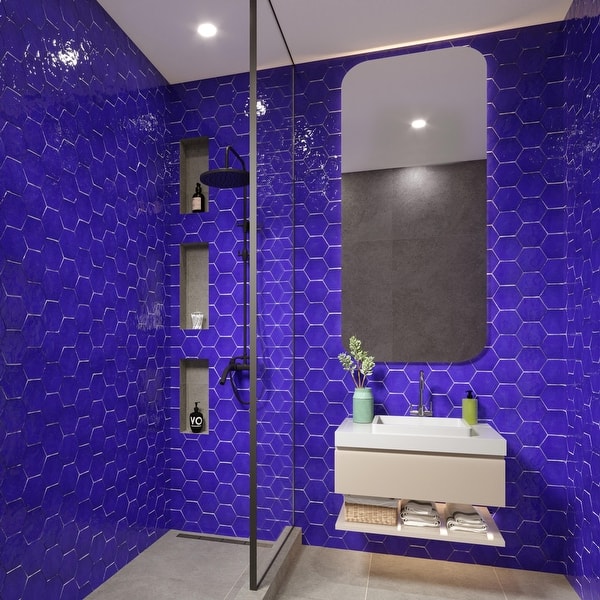 Merola Tile Viva Hex Azul 5-7/8" x 6-3/4" Ceramic Wall Tile - Bed Bath ...
