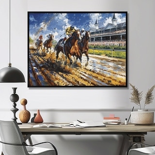 Designart "Horse Racing Track To VIctory I" Horse Racing Framed Wall ...