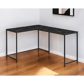 HomeRoots 58" Black Faux Marble Wood and Metal Corner Computer Desk ...