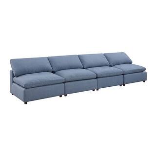 Blue Modular Combination Upholstered Sofa 4-seat Linen Filled with Down ...