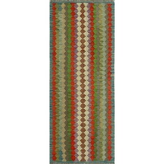 Hand-Woven Sangat Massimo Lt. Blue/Rust Runner - 2'7" x 6'5" - Bed Bath ...