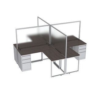 4 Person Clear Office Partitions L Shaped Desks W/Storage 5 x 5 x 65 ...