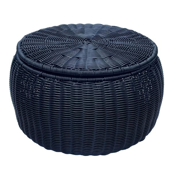 Outdoor /Indoor Black Pouf Wicker Footstool Ottomans Storage Seat With ...