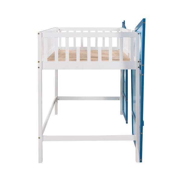Twin Size Solid Wood Boat Shaped Frame Loft Bed with Built-in Ladder ...