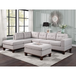 Hilo Fabric Reversible Sectional Sofa with Dropdown Armrest, Cupholder ...