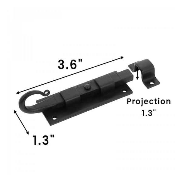 Black Iron Slide Bolt Gate Latch 3.6" Crook Style Sliding Straight Bolt ...