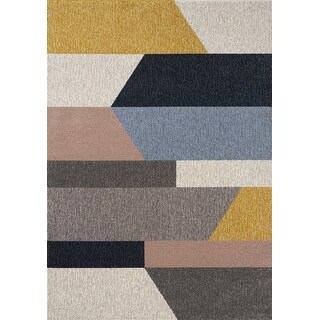 Safi Cream Yellow Blue Multicolour Bands Rug - Bed Bath & Beyond - 32912223