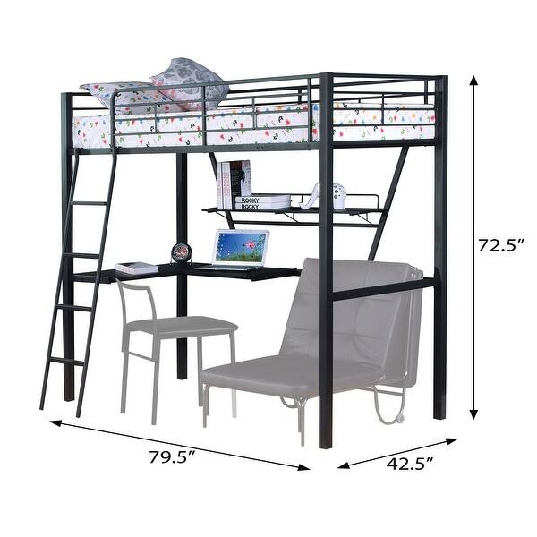 Ryann Silver and Black Twin Loft Bed with Desk - Bed Bath & Beyond ...