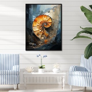 Designart "Golden Sea Sheel Spiral " Nautilus Framed Wall Art Prints ...