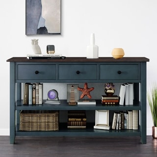 Minimalist Wooden Console Table with Black Circular Handles - Bed Bath ...