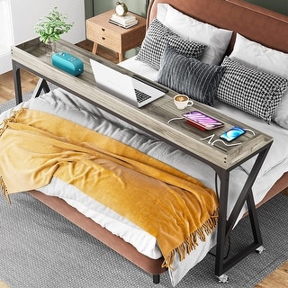 Mobile Over Bed Desk with Adjustable Tilt Board, Power Outlet - Bed ...